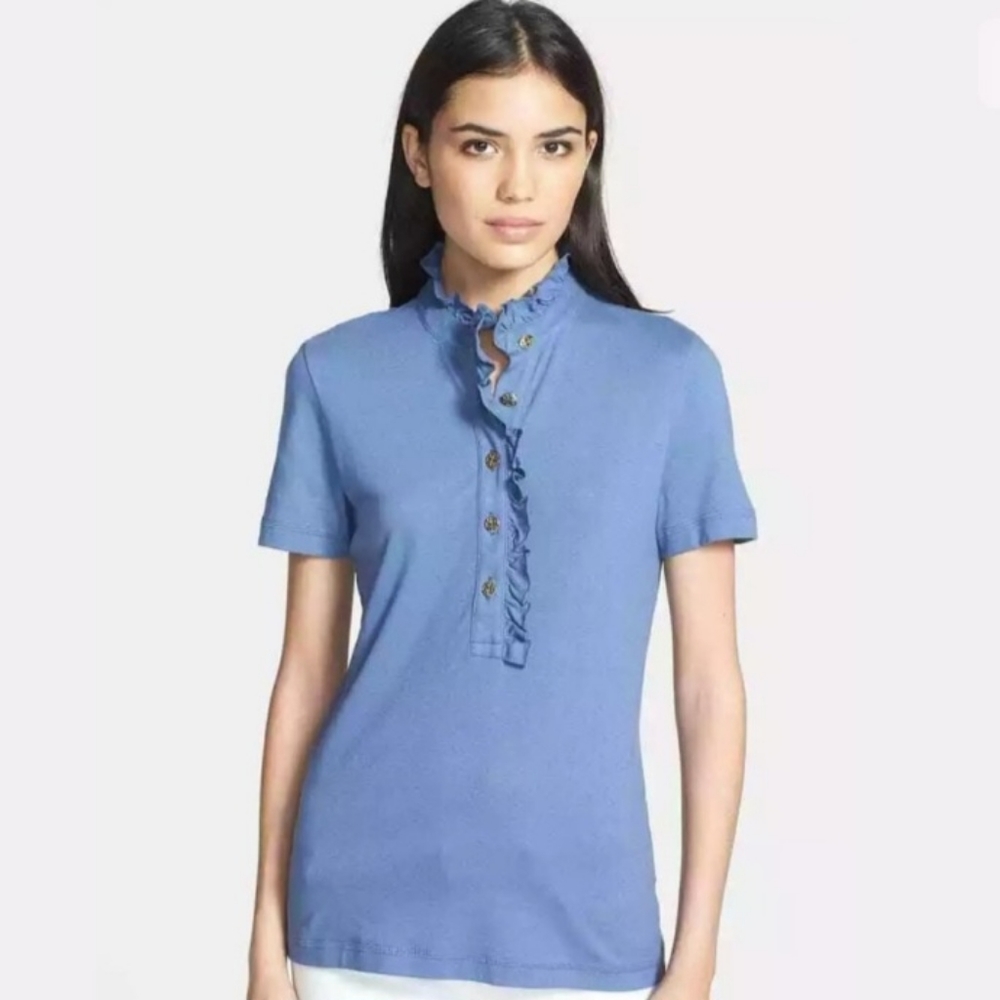 Tory Burch Lidia Fitted Ruffled Collar Polo Pique Shi… - Gem